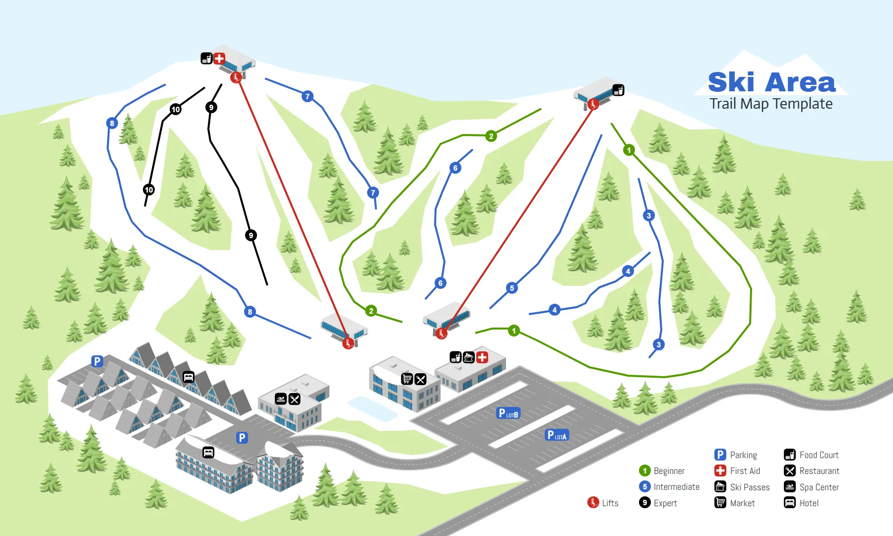 Ski Area Trail Map - Icograms Template